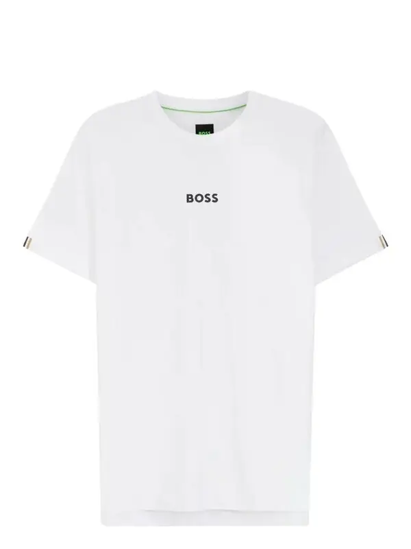 BOSS Active Jacquard-stripe Slim-fit T-shirt With Logo Print - White