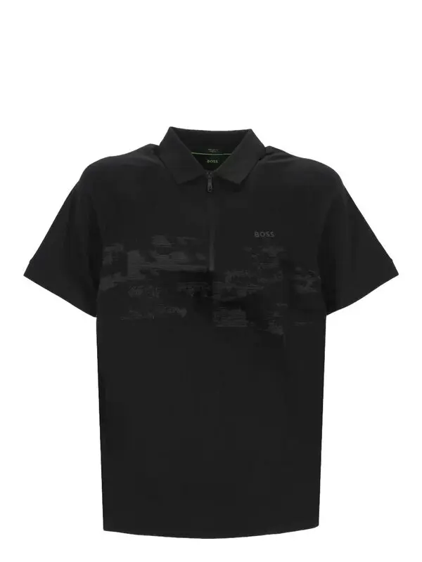 BOSS Graphic-print Quarter-zip Polo Shirt - Black