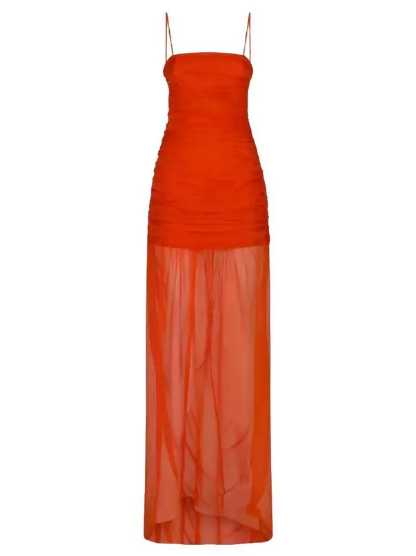 Raquel Diniz Ruched Sheer-panel Dress - Orange