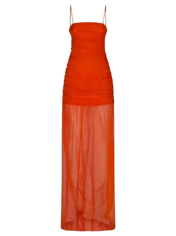 Raquel Diniz Ruched Sheer-panel Dress - Orange