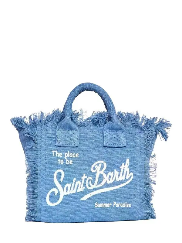 MC2 SAINT BARTH Mini Frayed Linen Tote Bag - Blue