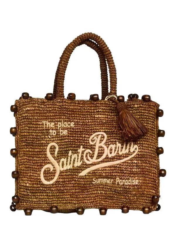 MC2 SAINT BARTH Colette Bead-embellished Raffia Tote Bag - Brown