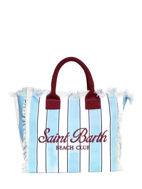 MC2 SAINT BARTH Striped Beach Bag With Fringed Edges - Blue