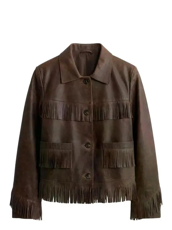 NILI LOTAN Fringed Patch-pockets Jacket - Brown