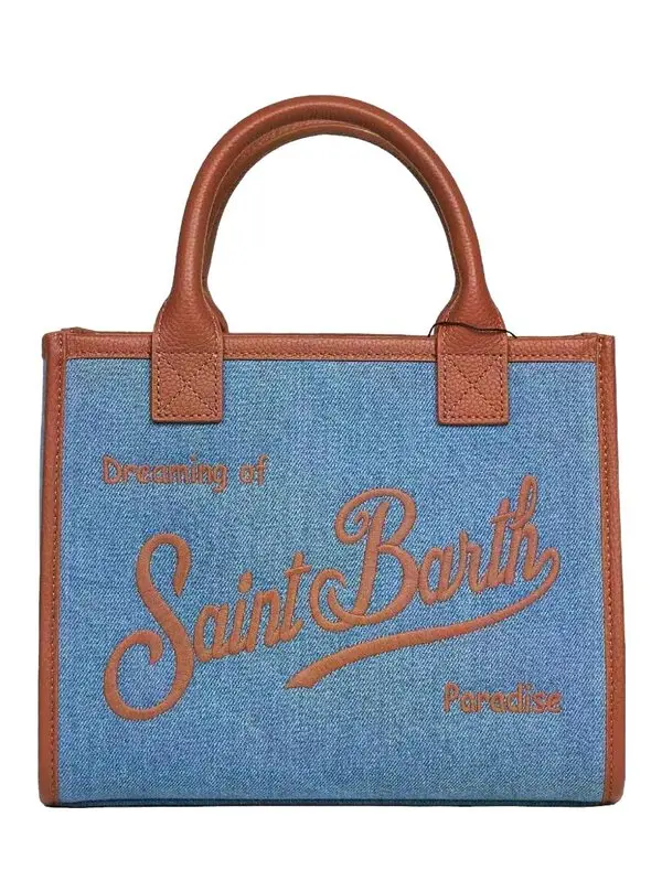 MC2 SAINT BARTH Logo Embroidered Leather Trimmed Shoulder Bag - Blue