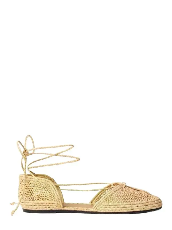 ODISSI Lima Lace-up Raffia Ballet Flats - Neutrals