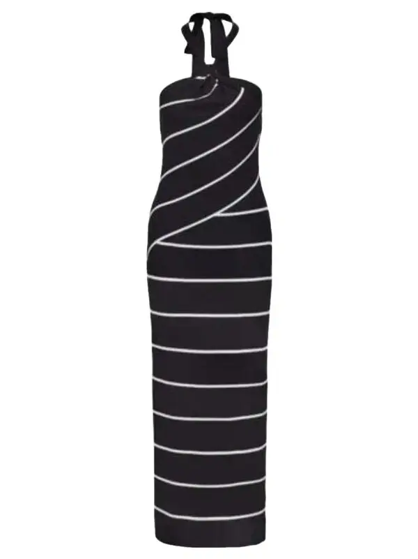 VIKTORIA & WOODS Lonesome Stripe-pattern Halterneck Cotton Midi Dress - Black