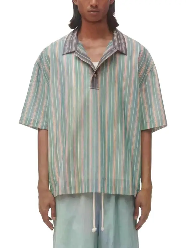 Commas Striped Short-sleeve Cotton Shirt - Blue