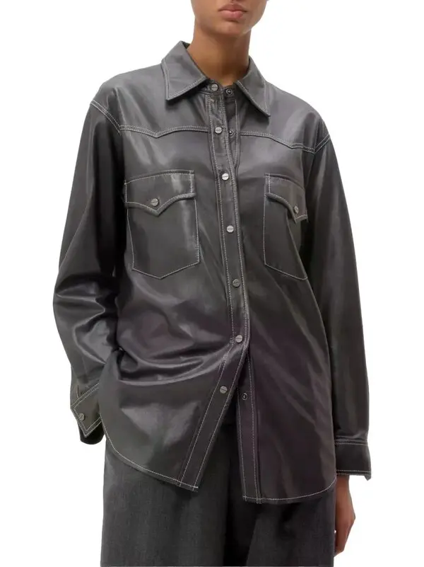 TWP Contrast-stitch Leather Shirt - Grey