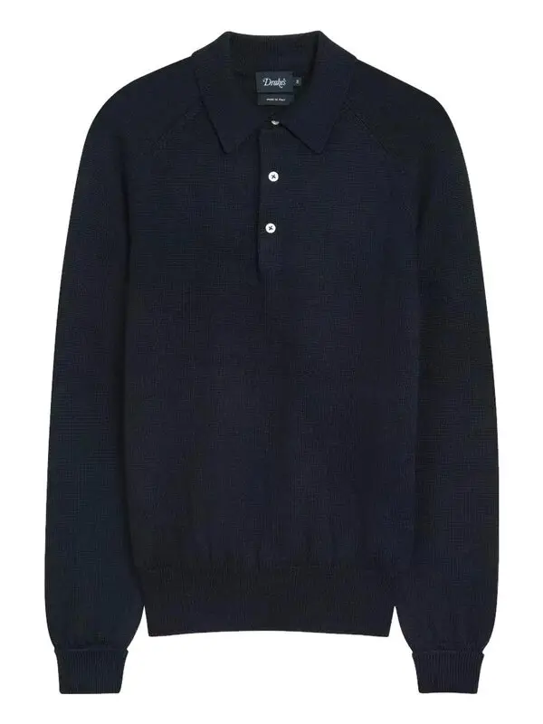 DRAKE'S Knitted Raglan-sleeve Polo Shirt - Blue