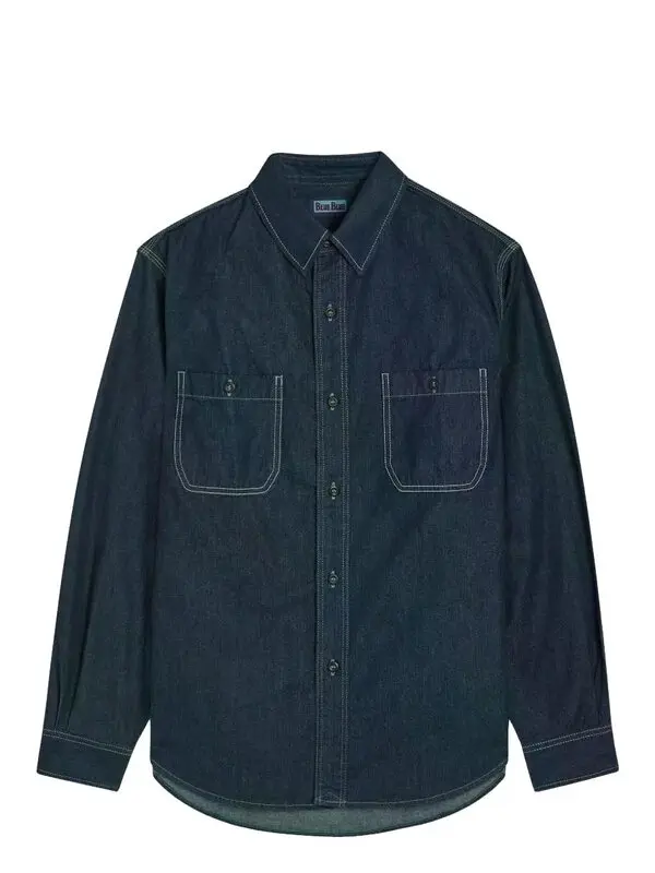 BLUE BLUE Contrast-stitch Patch-pocket Shirt - Blue