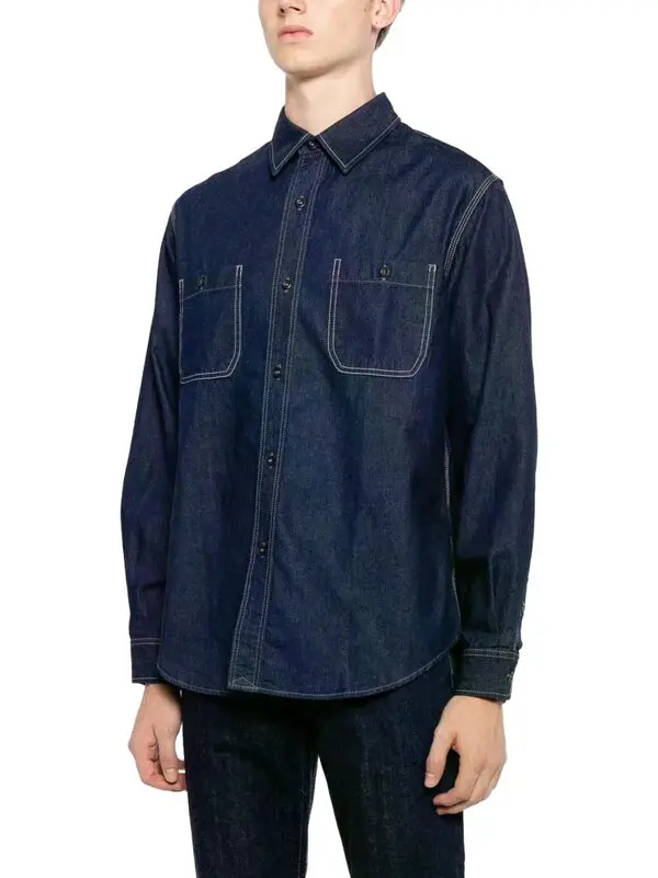 BLUE BLUE Contrast-stitch Patch-pocket Shirt - Blue