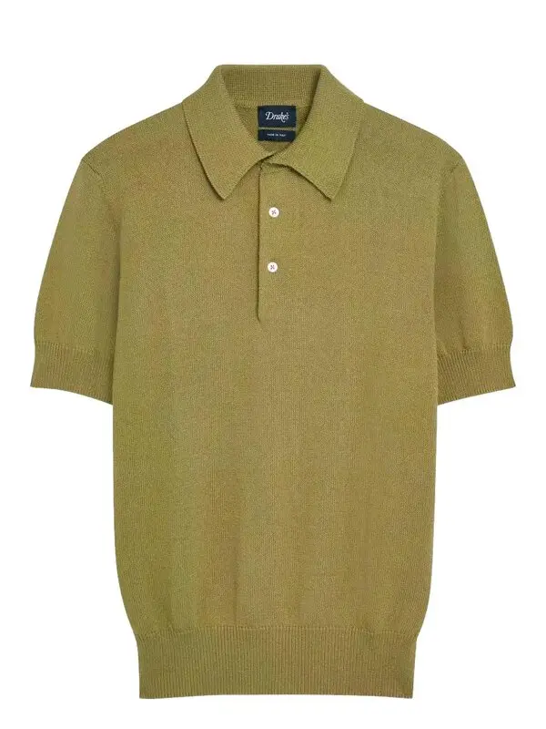 DRAKE'S Short-sleeve Knitted Polo Shirt - Green