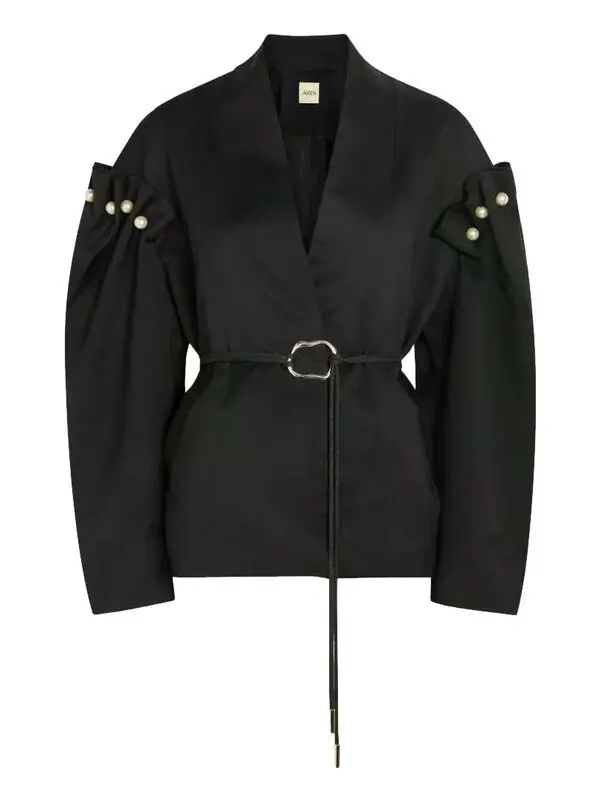 AKYN Pearl-embellished Belted Jacket - Black