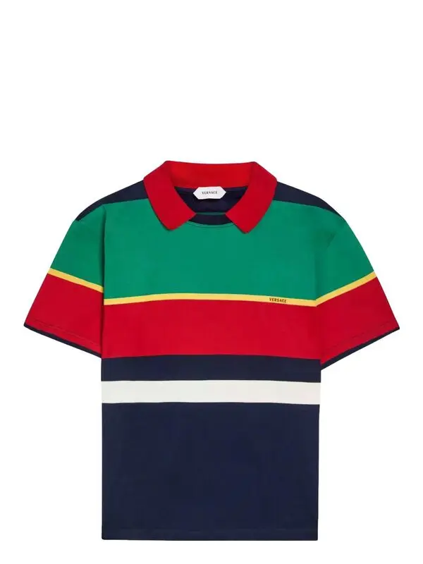 Versace Striped Short-sleeve Polo Shirt - Blue
