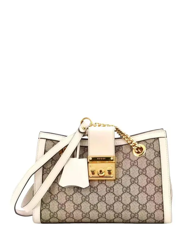 Gucci Padlock Chain Tote Gg Coated Canvas Shoulder Bag - White
