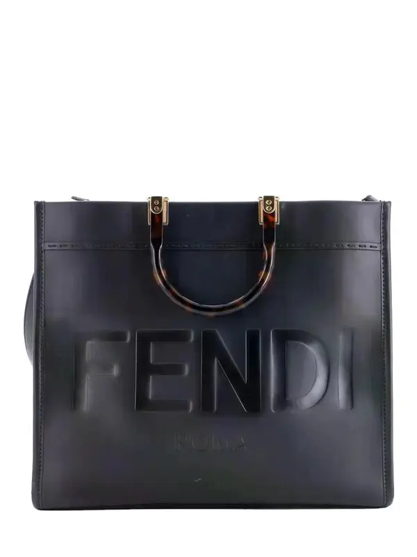 Fendi Sunshine Shopper Leather Medium Tote Bag - Black