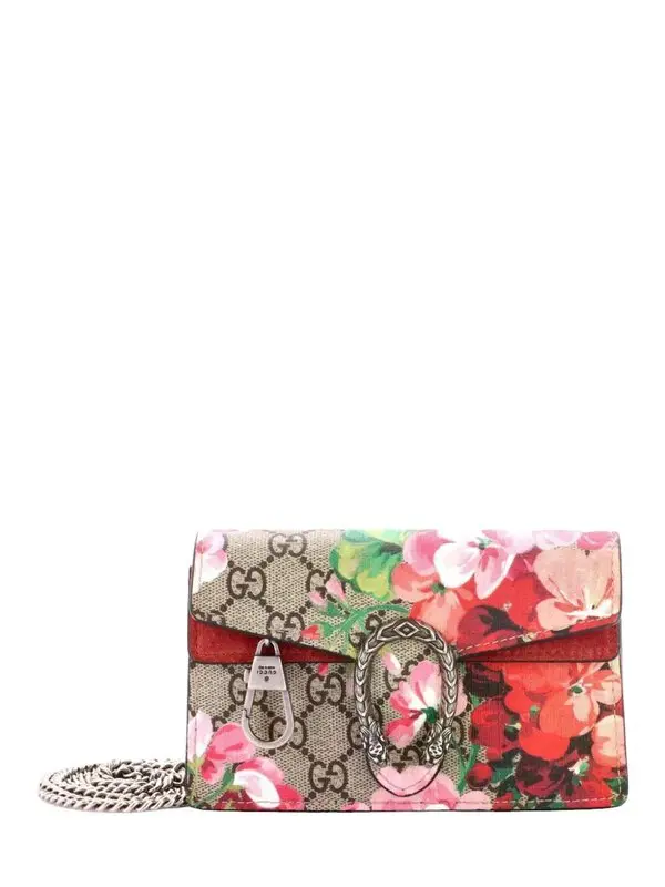 Gucci Dionysus Super Mini Crossbody Bag Blooms Print Gg Coated Canvas - Brown