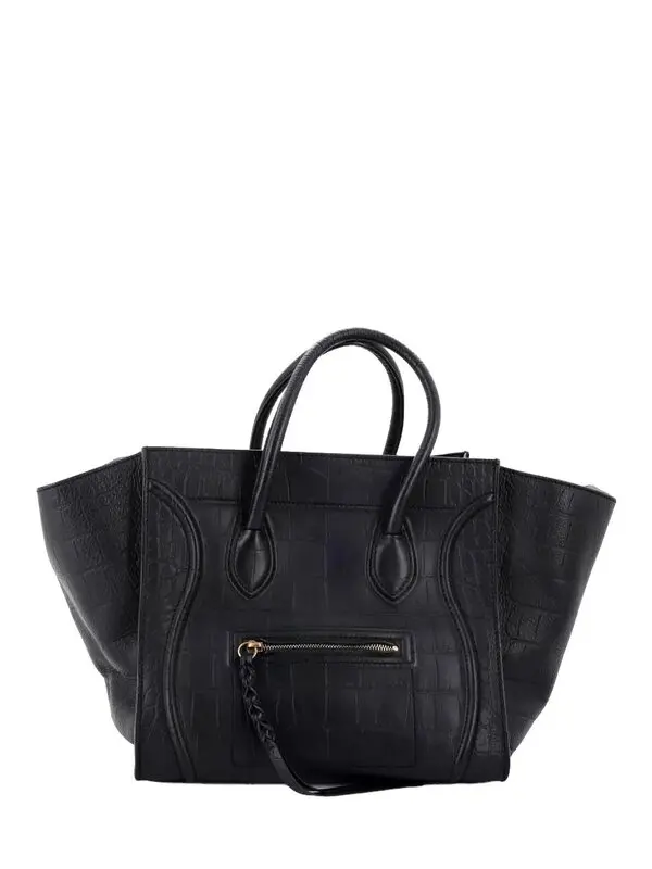 Celine Phantom Medium Tote Bag Crocodile Embossed Leather - Black