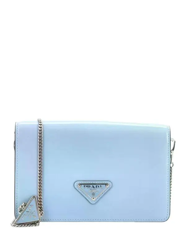 Prada Triangle Logo Chain Flap Bag Brushed Leather Small - Blue