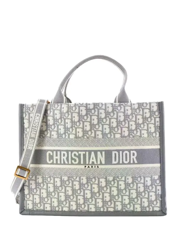 Dior Oblique Canvas Medium Tote Bag With Strap - Grey