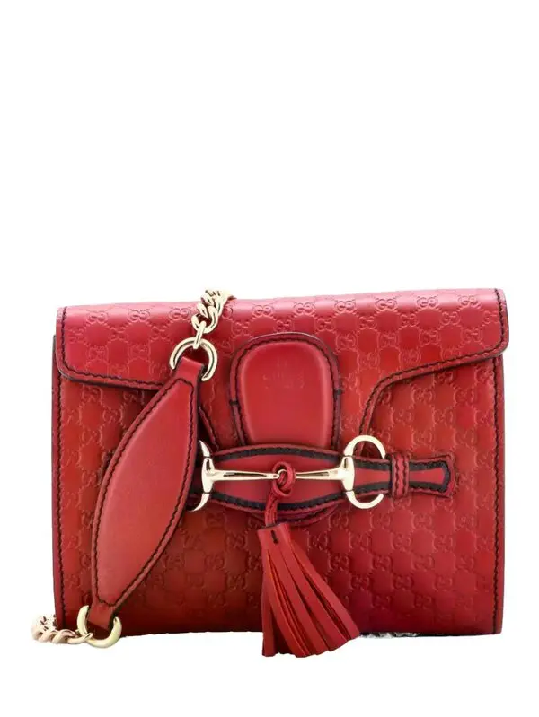 Gucci Emily Chain Flap Bag Microssima Leather Mini Shoulder Bag - Red
