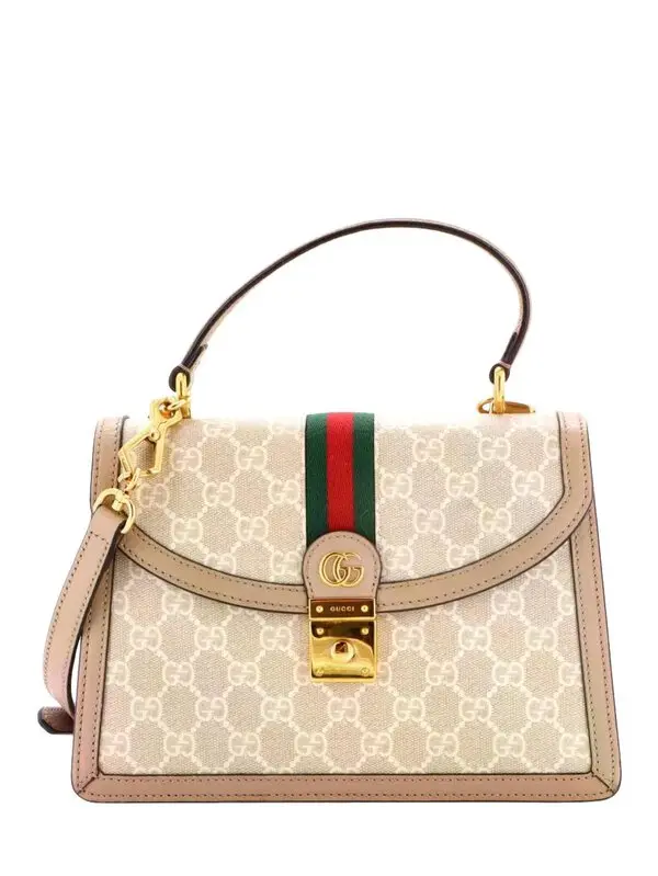 Gucci Ophidia Gg Coated Canvas Flap Top Handle Satchel - Neutrals
