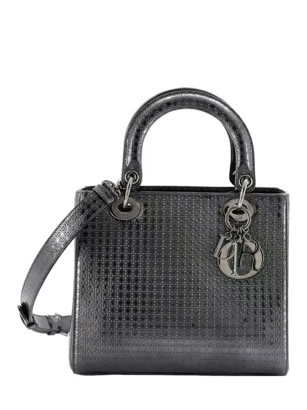 Dior Lady Micro Cannage Metallic Calfskin Satchel - Grey
