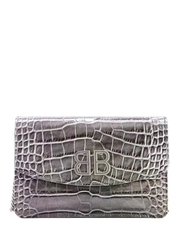 Balenciaga Bb Chain Round Embossed Leather Shoulder Bag - Metallic