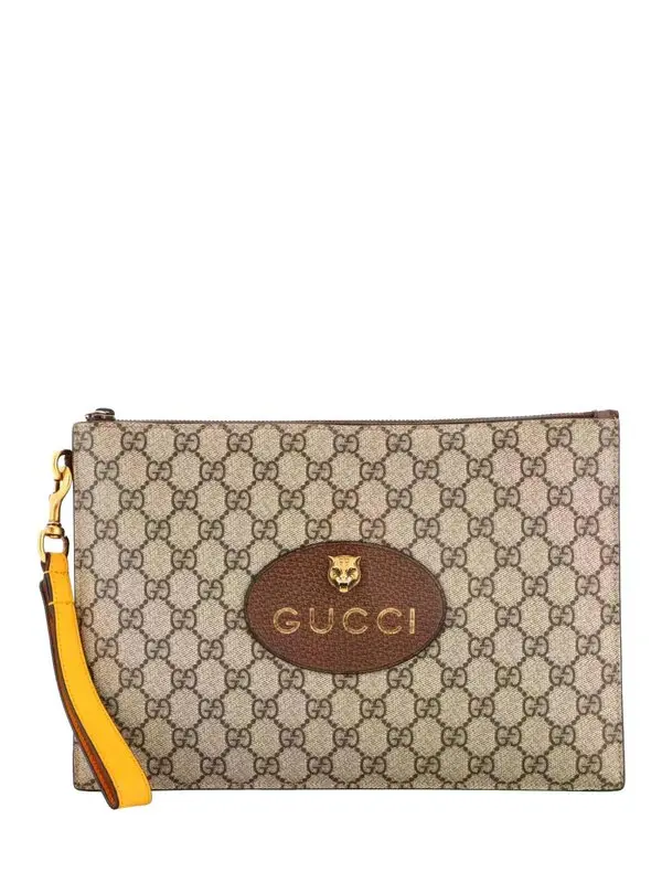 Gucci Neo Vintage Gg Coated Canvas Wristlet Pouch - Brown
