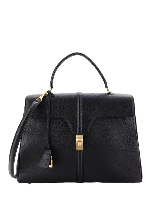 Celine 16 Top Handle Bag Grained Calfskin Medium - Black
