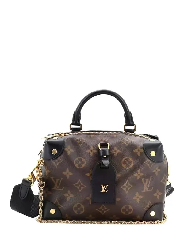 LOUIS VUITTON Petite Malle Souple Handbag Monogram Canvas With Leather Shoulder Bag - Black