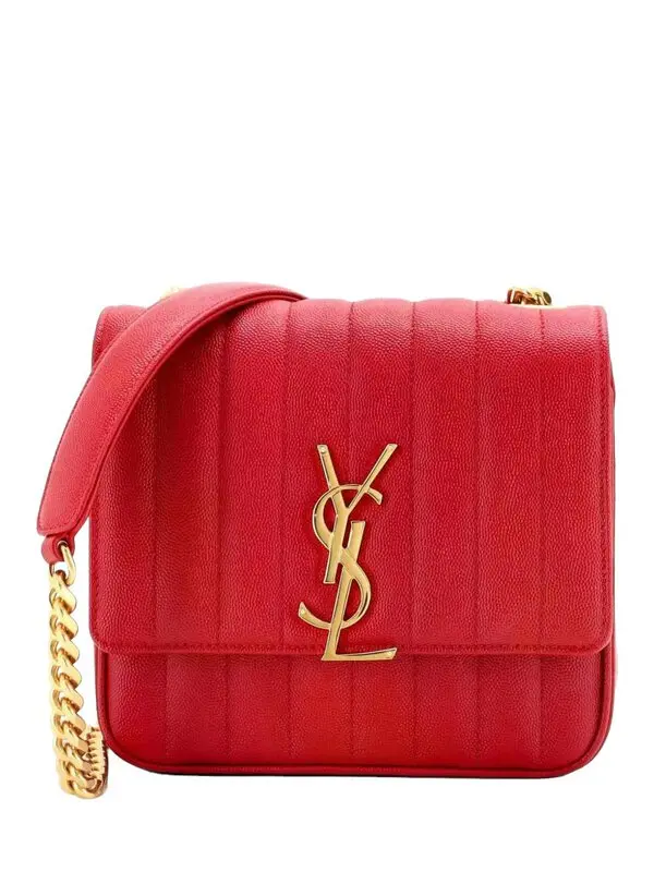 Saint Laurent Vicky Vertical Quilted Grainy Leather Medium Crossbody Bag - Red