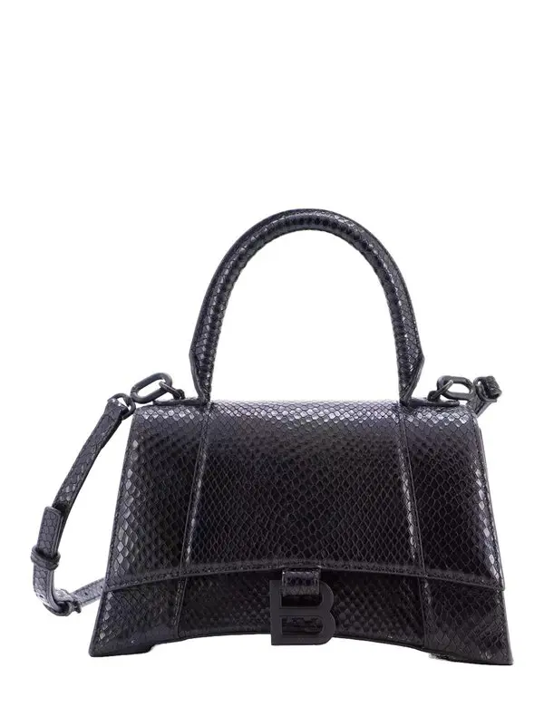 Balenciaga Hourglass Top Handle Small Bag Snakeskin Embossed Leather - Black