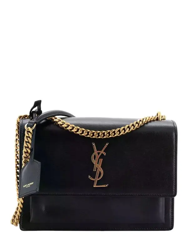 Saint Laurent Sunset Leather Crossbody Bag Medium - Black