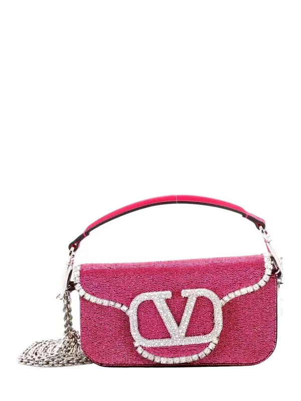 Valentino Garavani Vlogo Loco Flap Embellished Shoulder Bag - Pink