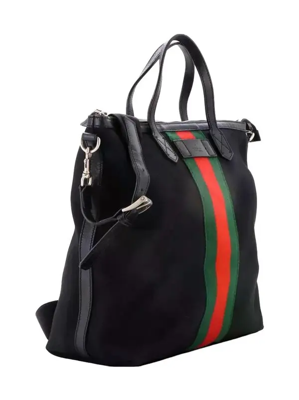 Gucci Web Zip Techno Canvas Medium Tote Bag - Black