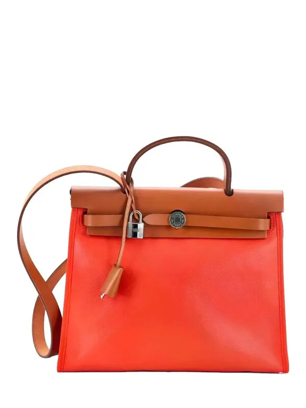 Hermès Herbag Zip Berline Vache Canvas And Leather 31 Shoulder Bag - Red