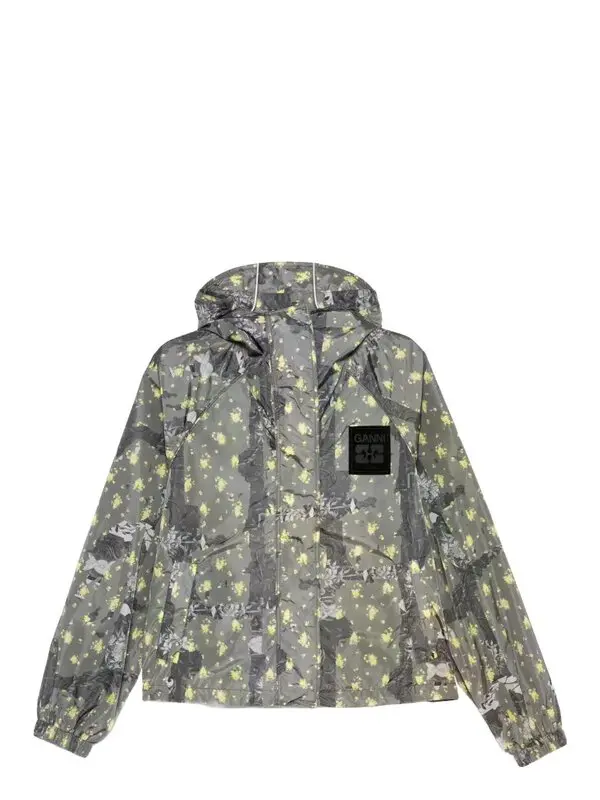 GANNI Floral-print Hooded Jacket - Grey
