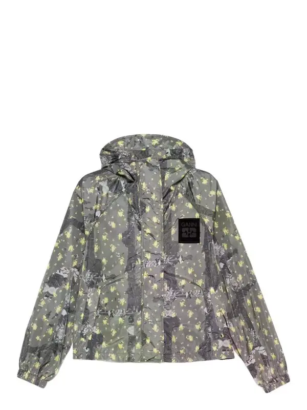 GANNI Floral-print Hooded Jacket - Grey