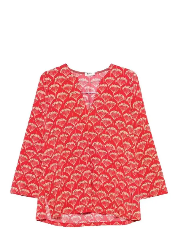 SIYU Floral-print V-neck Blouse - Red