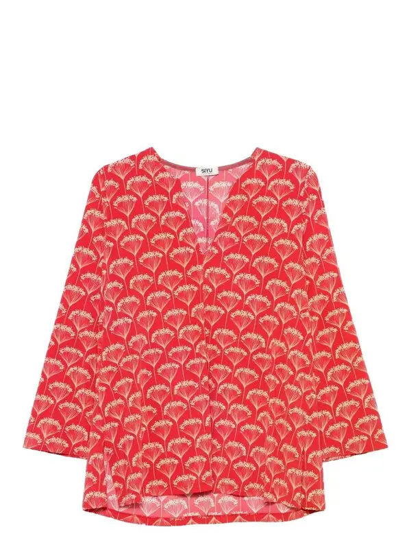 SIYU Floral-print V-neck Blouse - Red