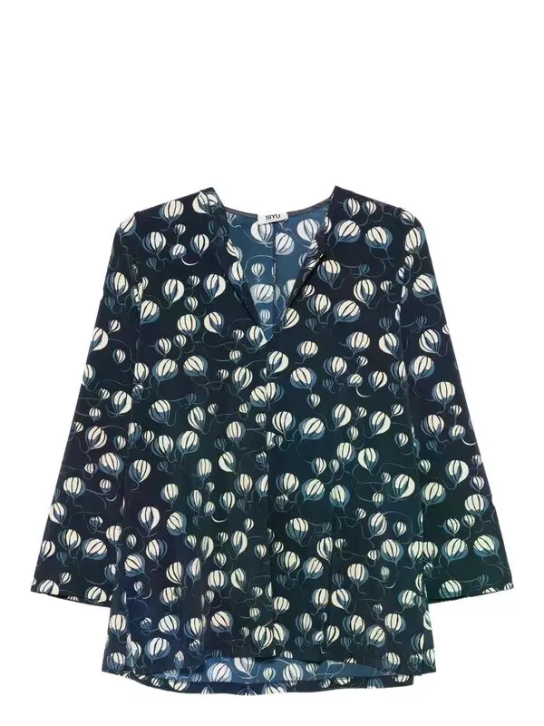 SIYU Balloon-print V-neck Blouse - Blue