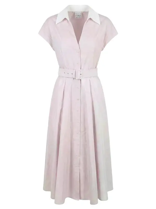 SARA ROKA Midi Cheri Belted Dress - Pink