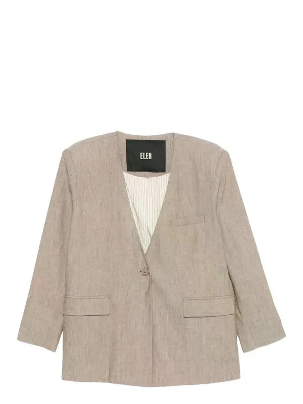 ELEH Collarless Single-breasted Blazer - Brown
