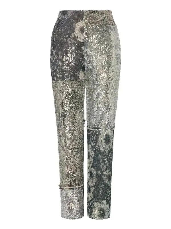 MAISON MARGIELA Sequin-embellished Floral Trousers - Silver
