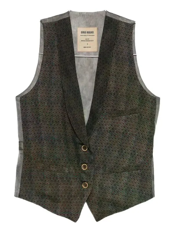 UMA WANG Jill Geometric-pattern Waistcoat - Brown