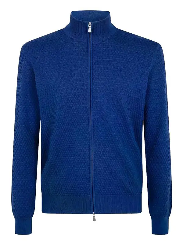 GRAN SASSO Honeycomb-knit Zip-up Jacket - Blue