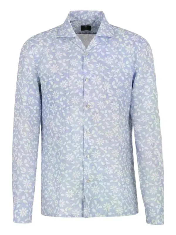 LUIGI BORRELLI Floral-print Long-sleeved Shirt - Blue