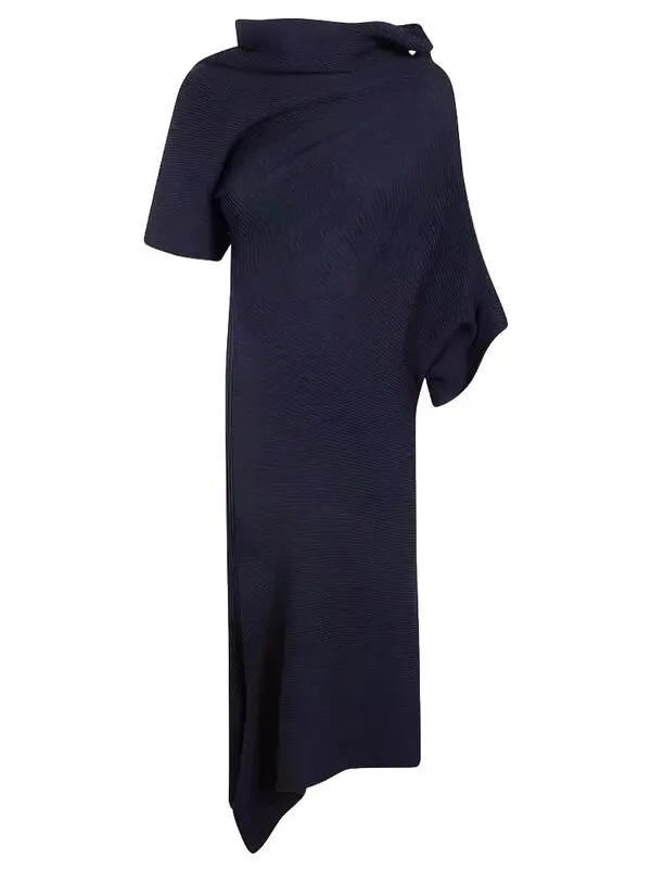 Issey Miyake Life Form Asymmetric Ribbed-knit Midi Dress - Blue